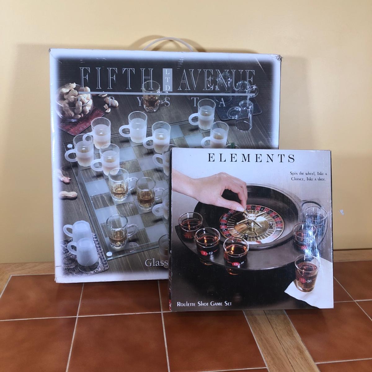 LOT 99B: Fifth Avenue Glass Mini Mug Checker Set w/ Box & Elements ...