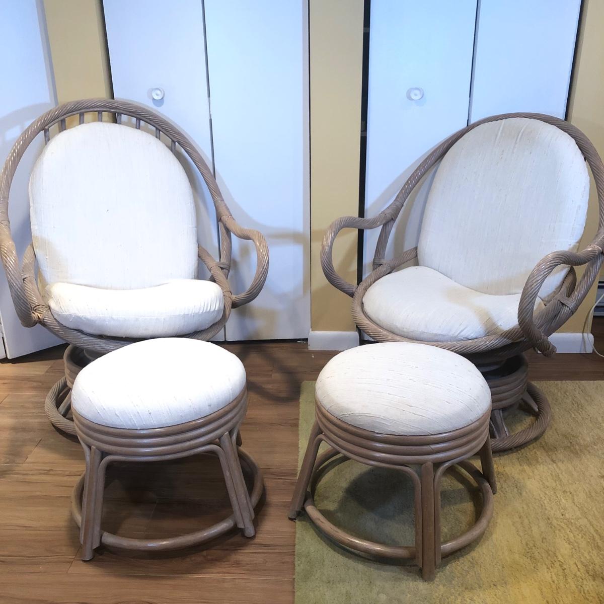 LOT 103B: Alexvale Furniture Rattan Swivel Rockers & Ottomans ...