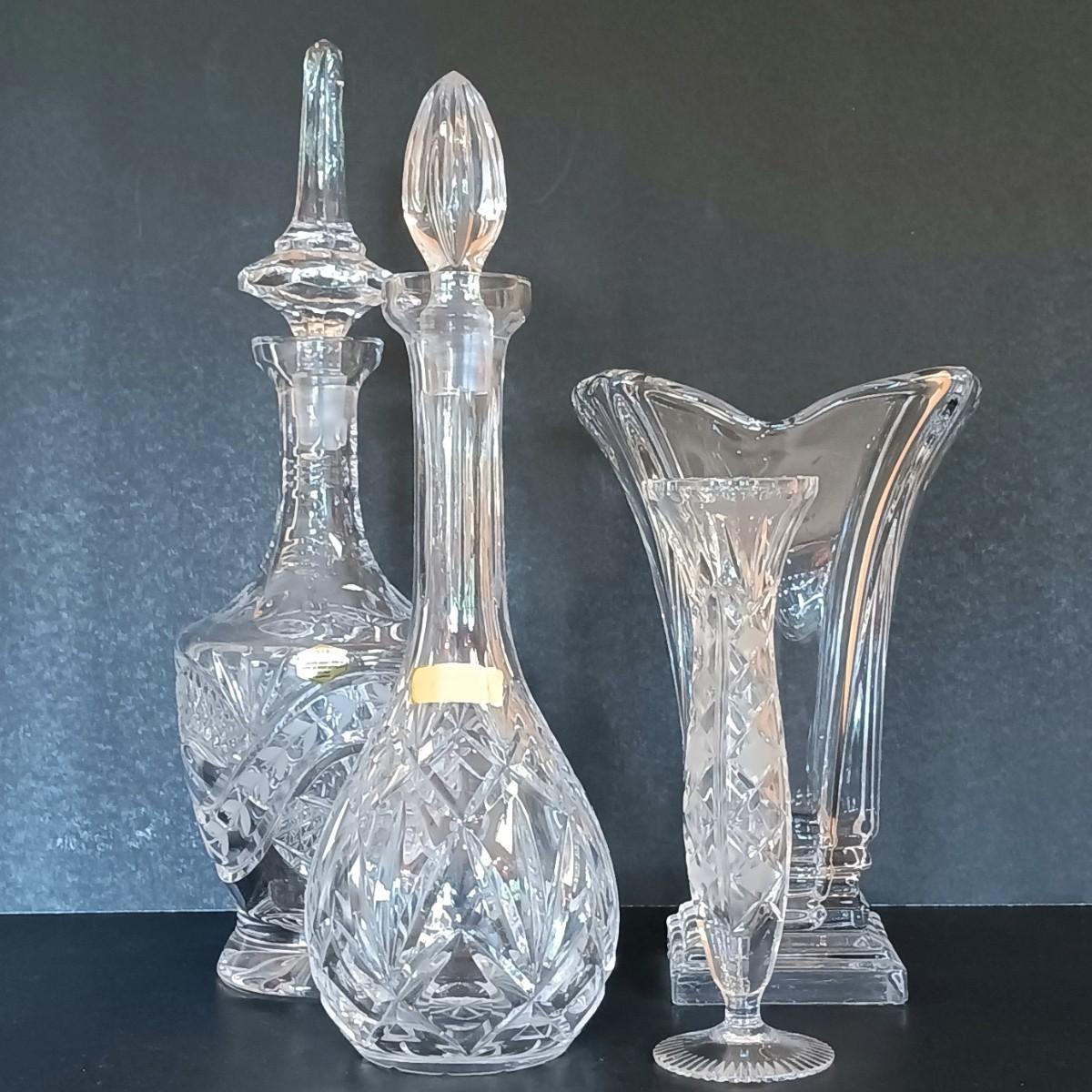 LOT 90K: Pair of West German Crystal Decanters with Two Vases ...