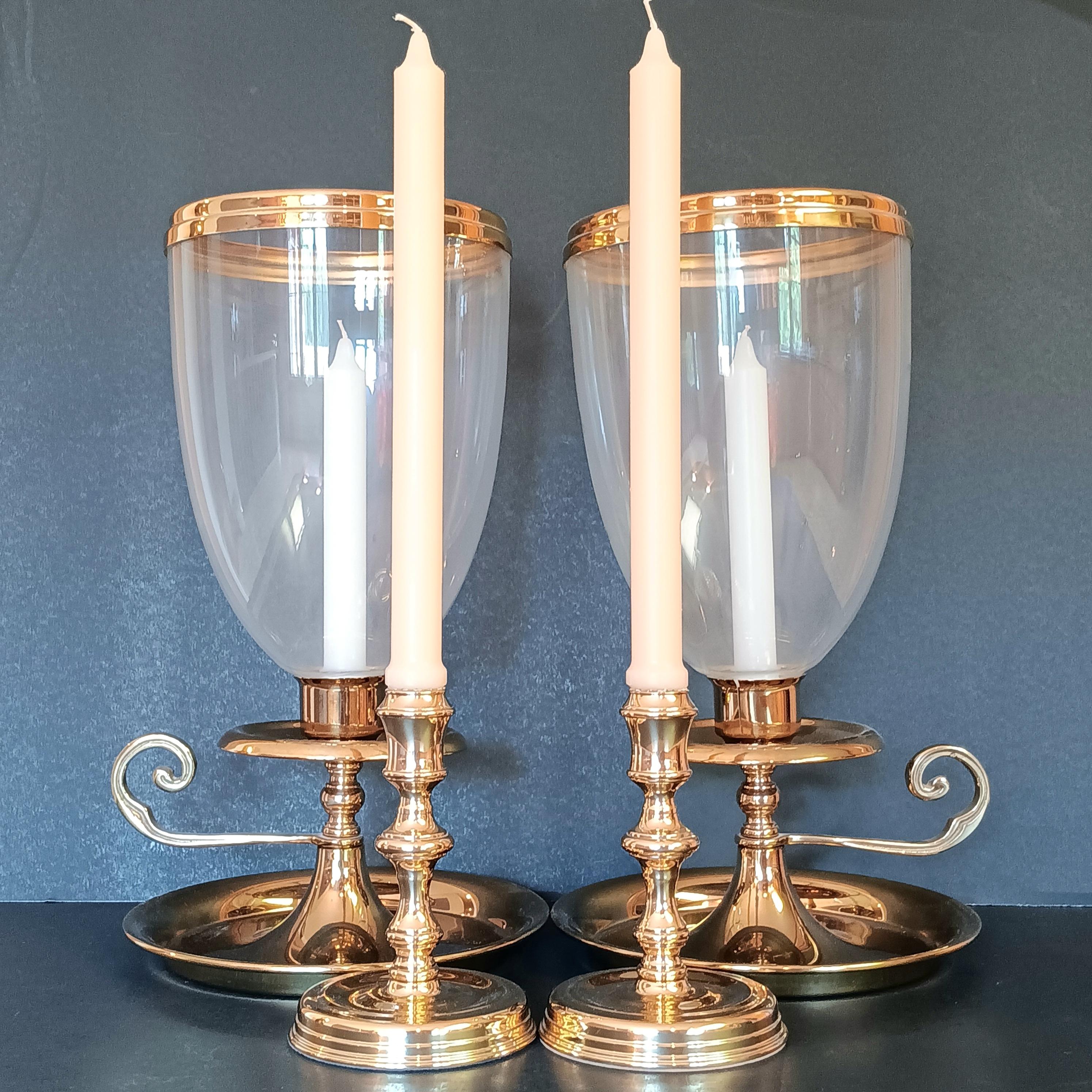 LOT 97K: Pair of Large Brass Hurricane Candle Holders w/ Baldwin Brass ...