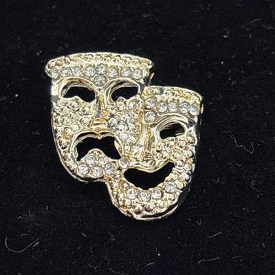 Vintage Comedy Tragedy Theater Mask Face Rhinestone Pin Brooch ...