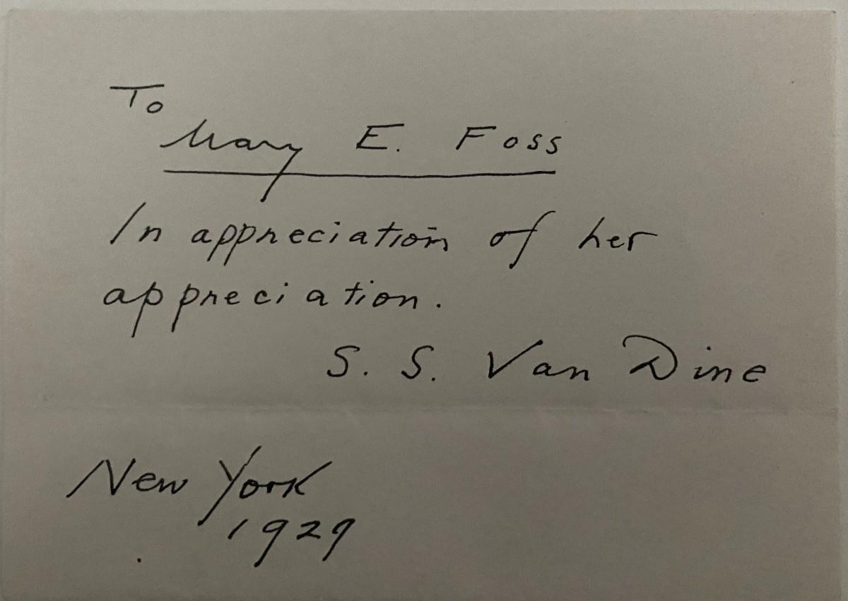1929 S. Critic S. Van Dine aka Willard Huntington Wright signed note ...