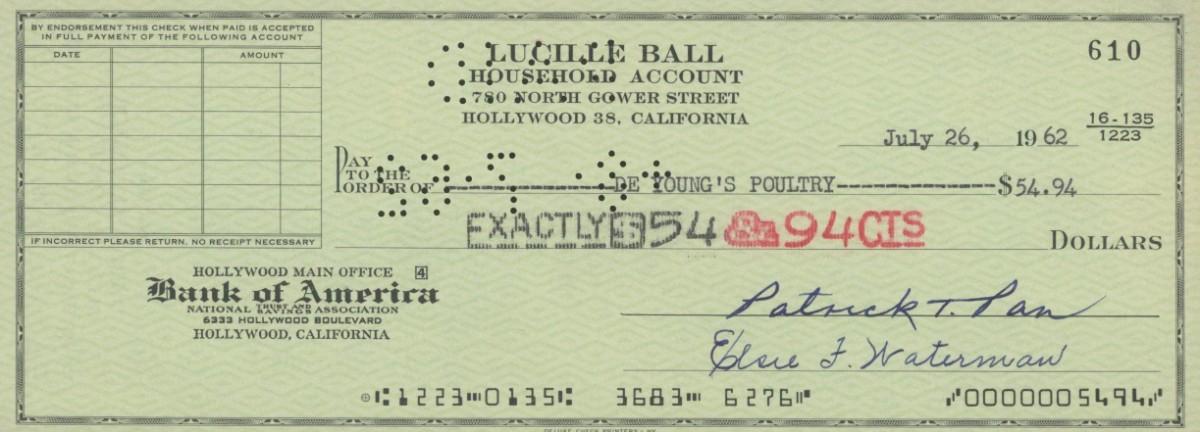 Lucille Ball signed check | EstateSales.org