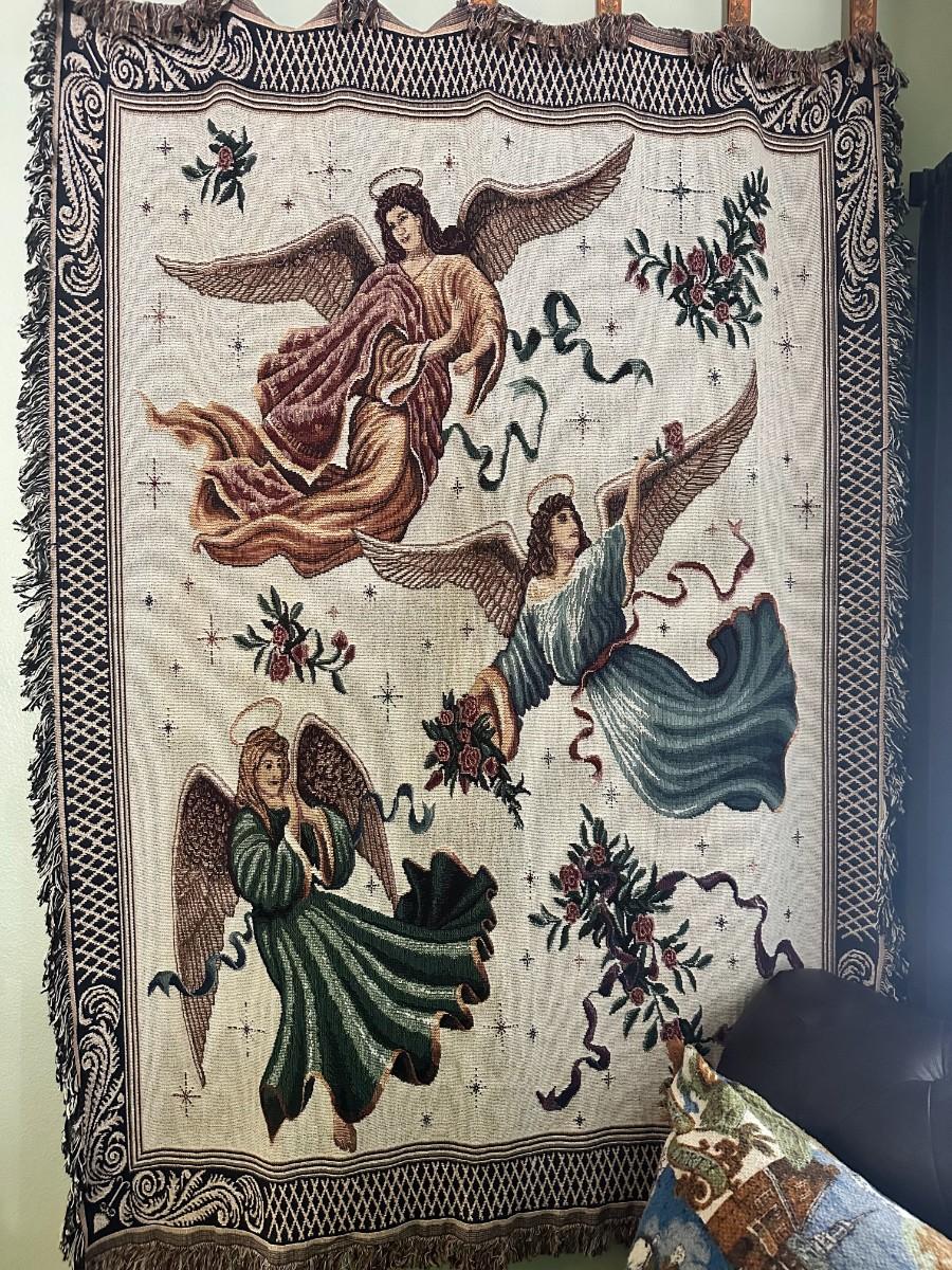 Guardian Angels Trio With Roses Throw Blanket 52x67 Afghan Tapestry ...