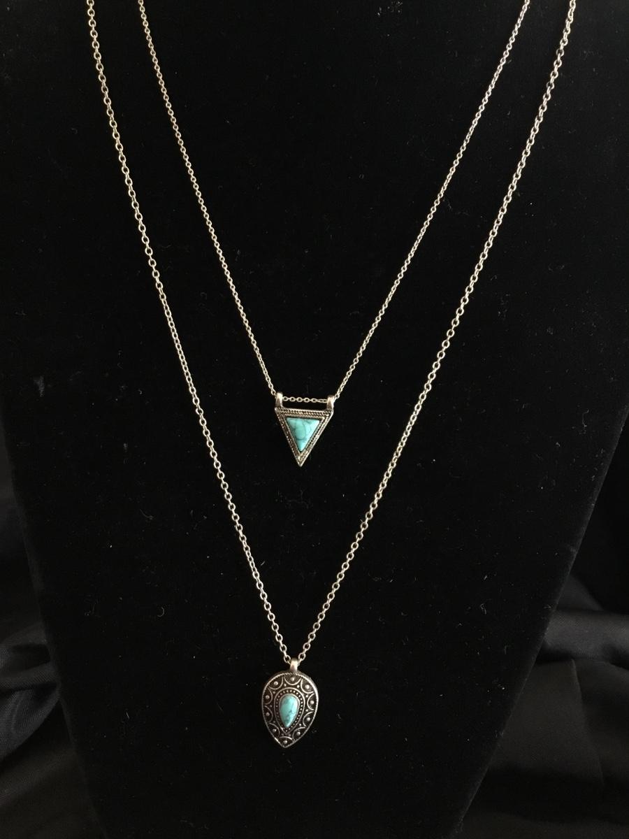 Southwestern style, silver, toned, turquoise, layered necklace ...