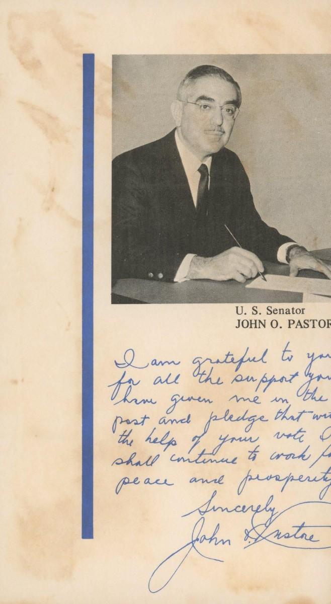 John O. Pastore signed letter | EstateSales.org