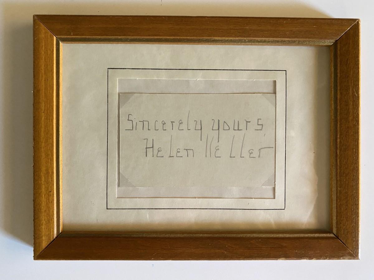 Author Helen Keller signed note in custom frame | EstateSales.org