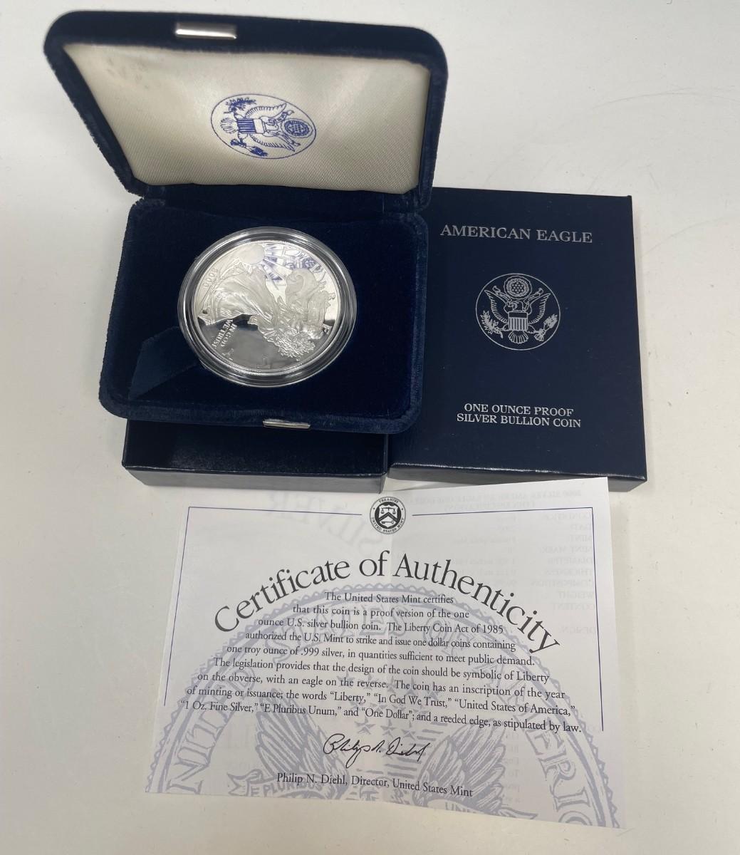 American Eagle One Ounce Proof Silver Bullion Coin 2000 w/ COA ...