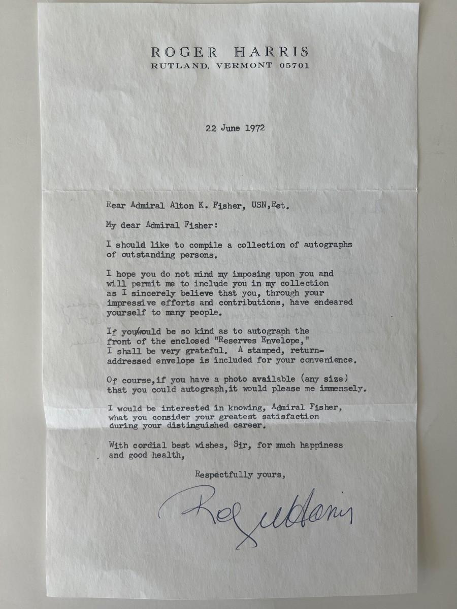 Roger Harris signed letter | EstateSales.org