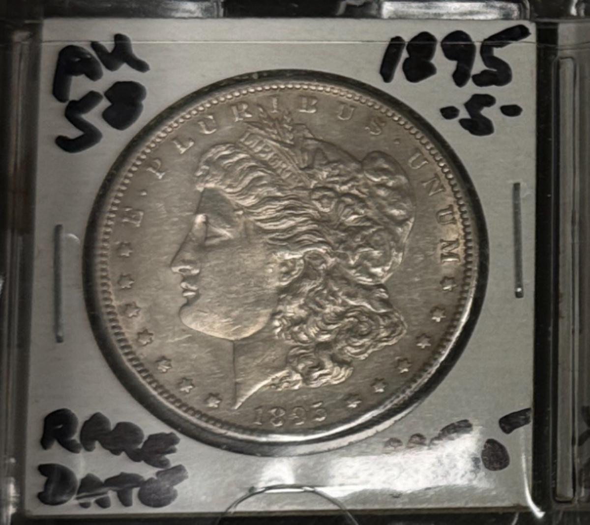 1895 S Morgan AU 58 silver 1$ U S COIN RAREST DATE | EstateSales.org