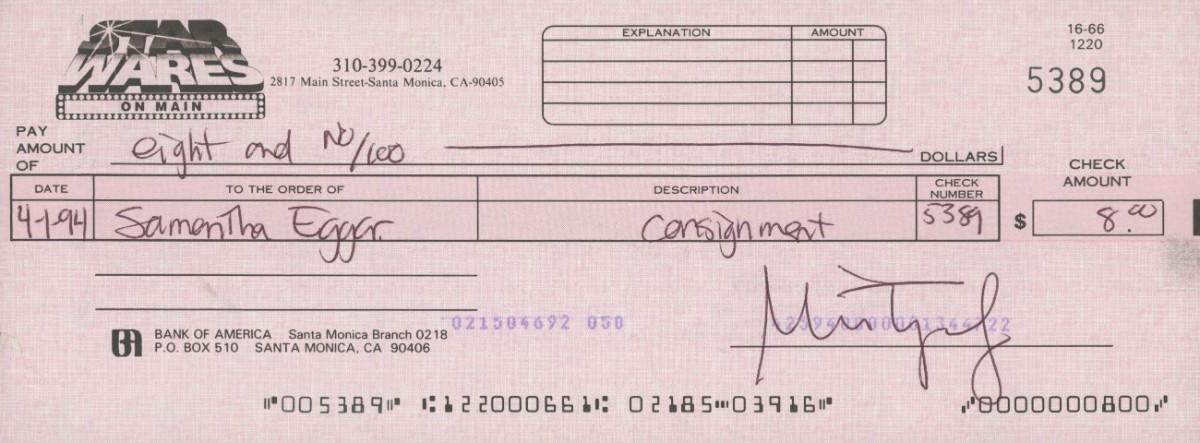 Samantha Eggar signed check | EstateSales.org