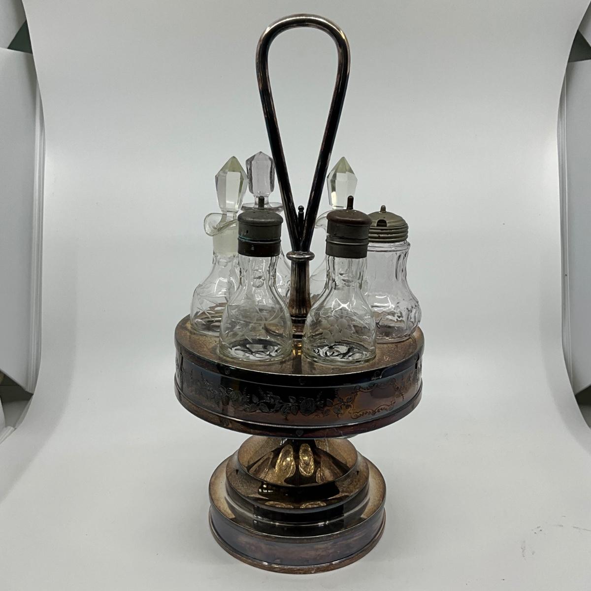 1266 VICTORIAN CASTOR CONDIMENT CRUET SET SILVER PLATE STAND ...