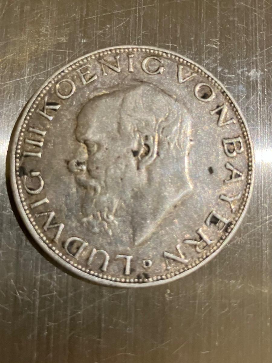 1914 D GERMANY German States BAVARIA King LUDWIG III Silver 3 Mark Coin ...