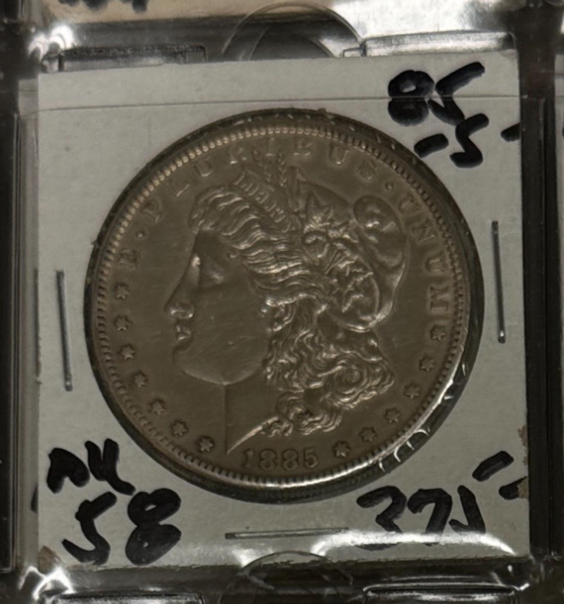 1885 S MORGAN A U 58 U S COIN 1$ silver | EstateSales.org