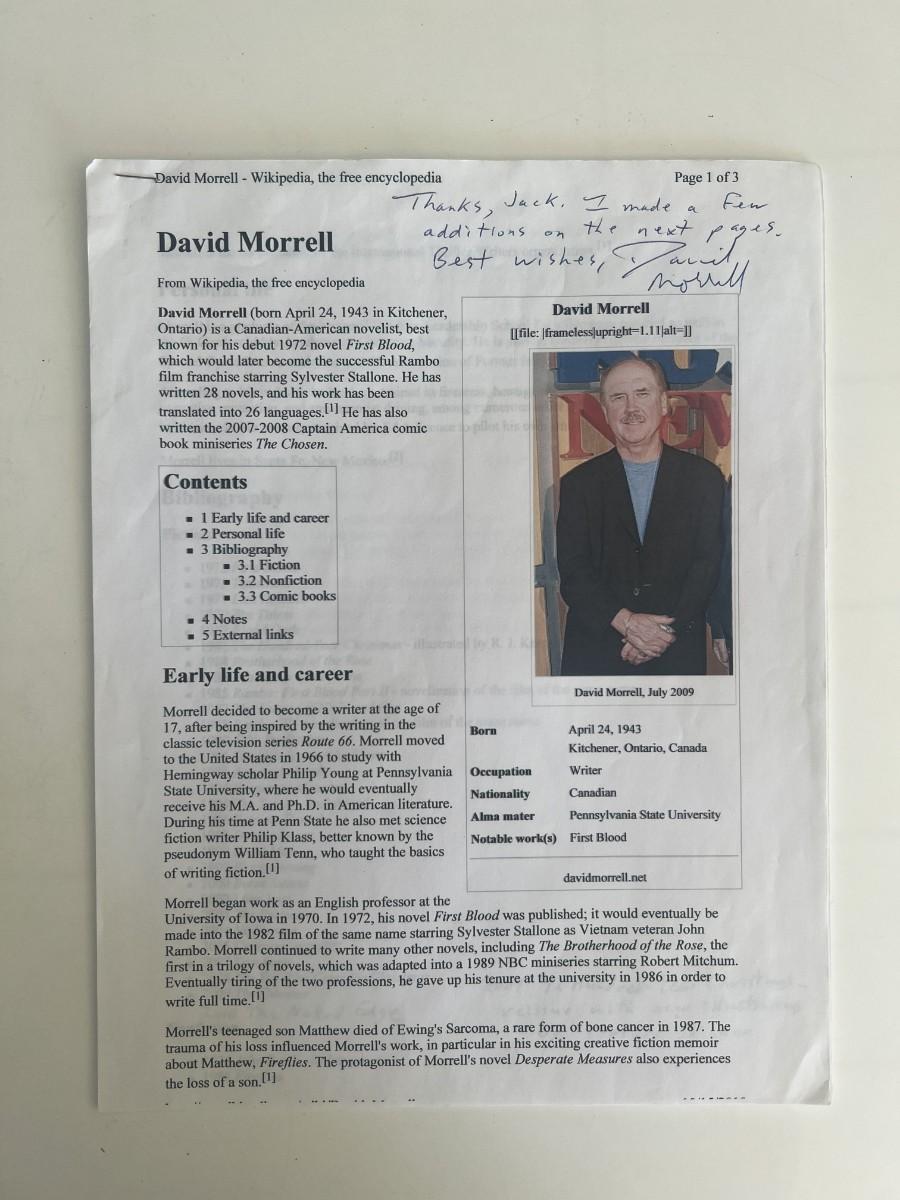Best-selling Rambo author David Morrell signed printed bio ...