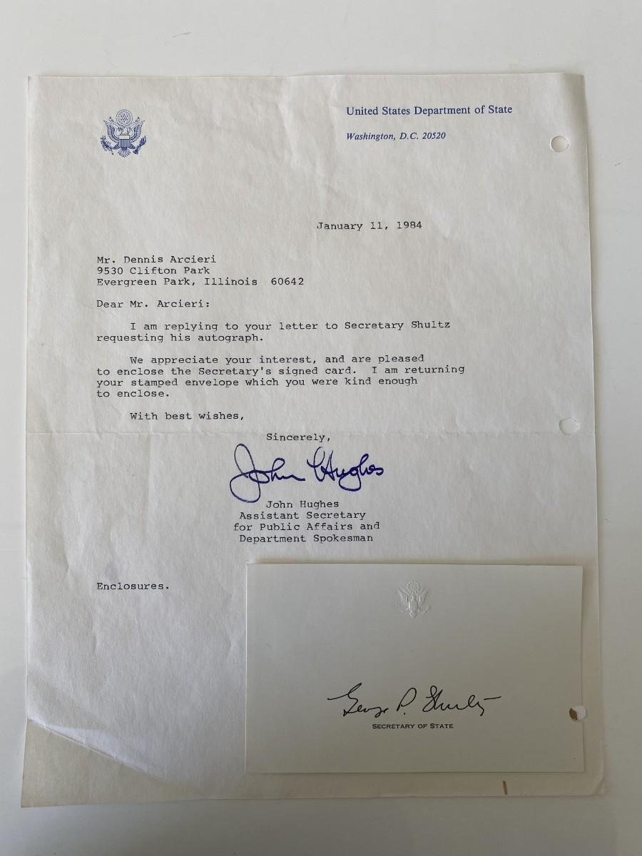 United States Secretary of State George Shultz signed letter ...