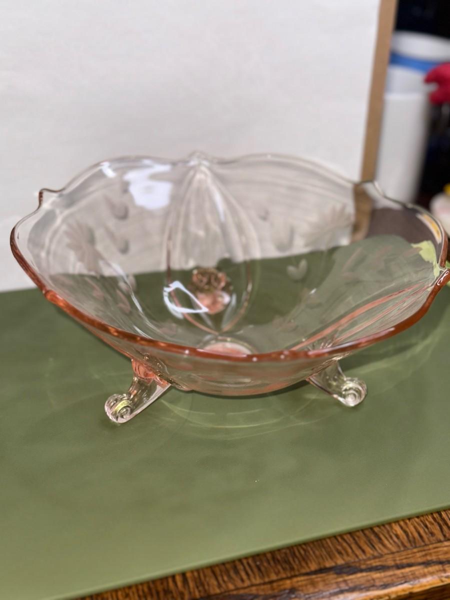 Pink Depression Glass 8" Bowl 3 Toed Jubilee Pattern Lancaster Glass Co ...