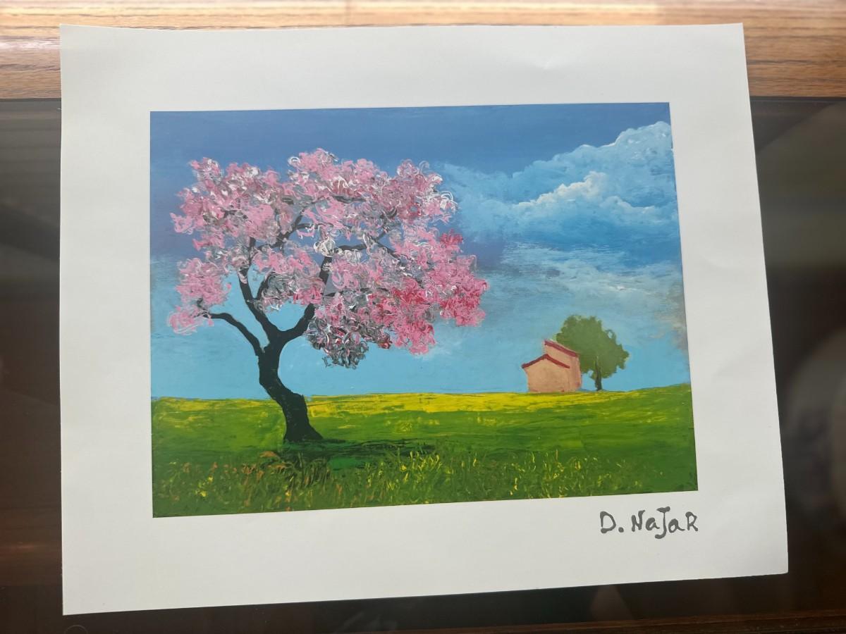 Original Print Artwork By D. Najar Landscape Barn Pink Tree ...