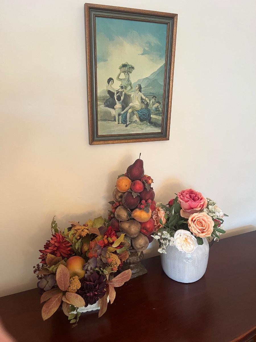 LOT 94L: Home Decor - Framed Print and Faux Floral and Fruit ...