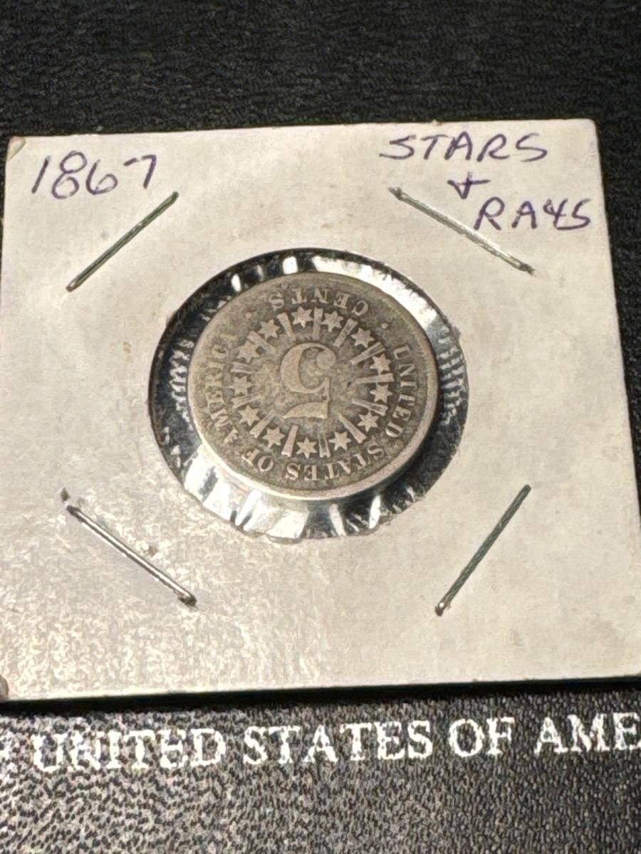 1867 STARS AND RAYS US COIN 5c | EstateSales.org