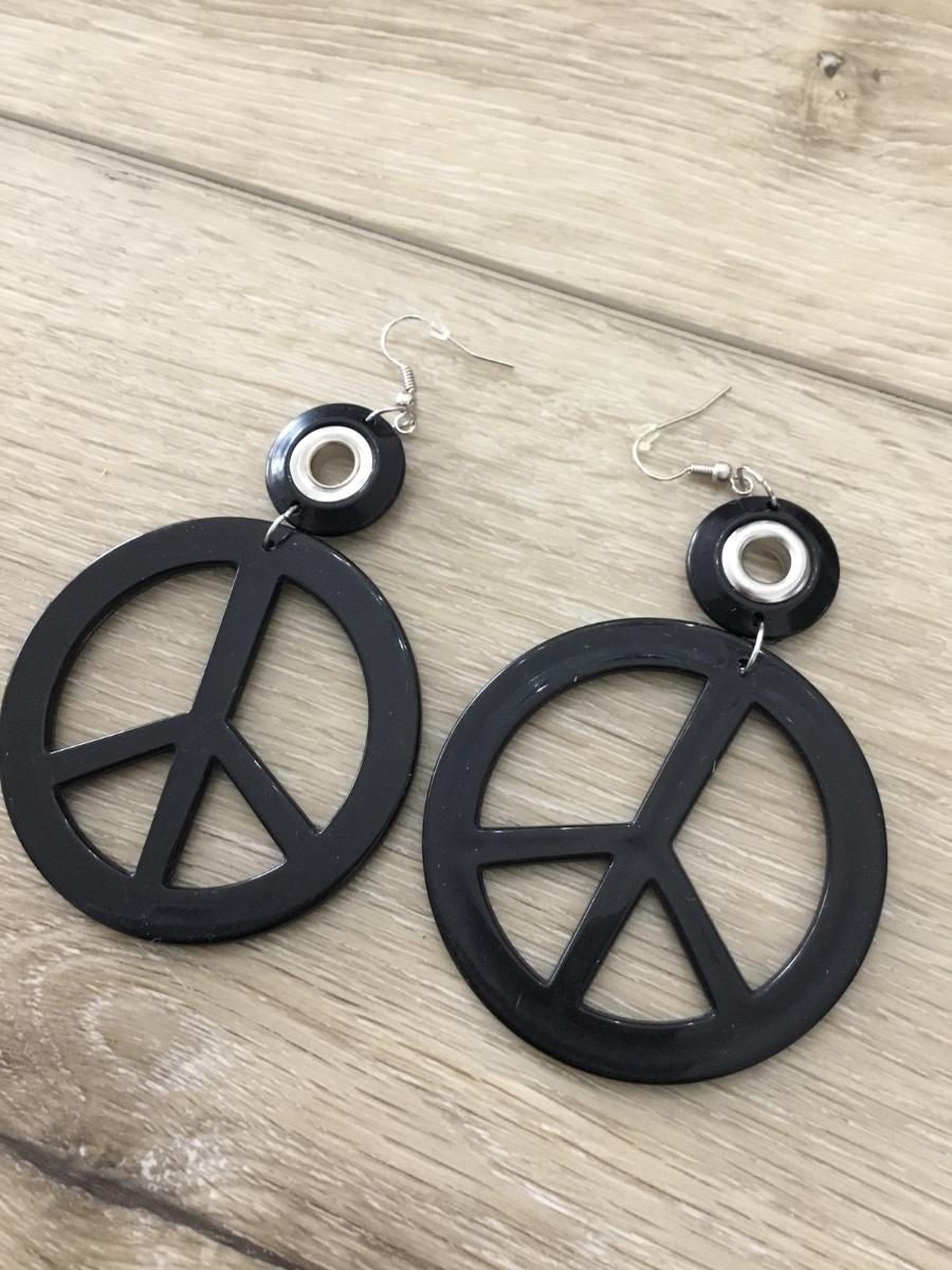 Silver tone black peace signs earrings | EstateSales.org