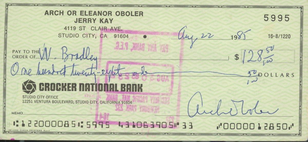 Arch Oboler signed check | EstateSales.org