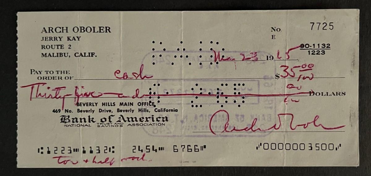 Arch Oboler signed check | EstateSales.org
