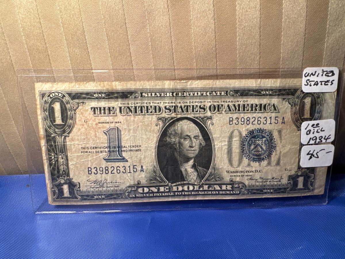 1934 SILVER CERTIFICATE U S ONE DOLLAR BILL | EstateSales.org