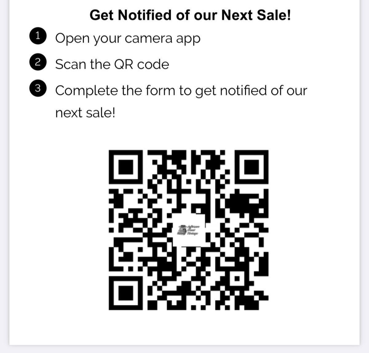 Scan This QR Code with Your Camera to Get Notified About our Next Sale ...