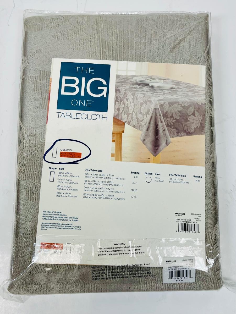 New in Package Tablecloth oblong 60” x 102” gray poly/cotton blend ...