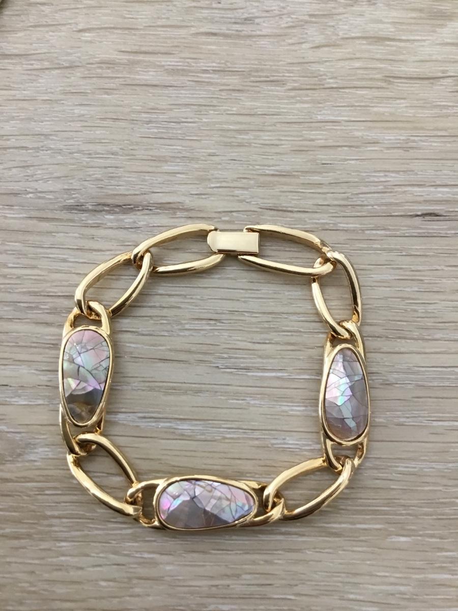 LC Signed LAUREN CONRAD GOLD-TONED CHAIN LINK BRACELET INLAID Abalone ...