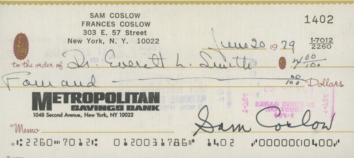 Sam Coslow signed check | EstateSales.org