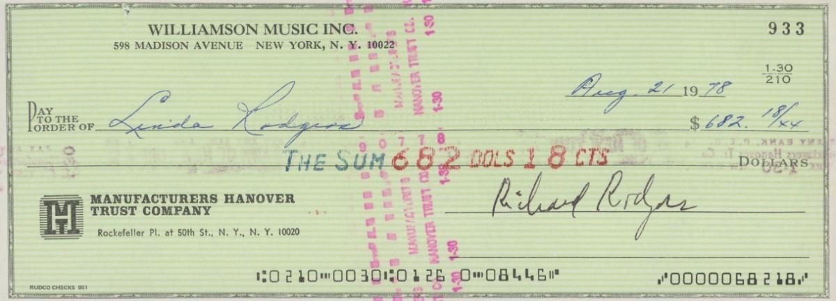 Richard Rodgers signed check | EstateSales.org