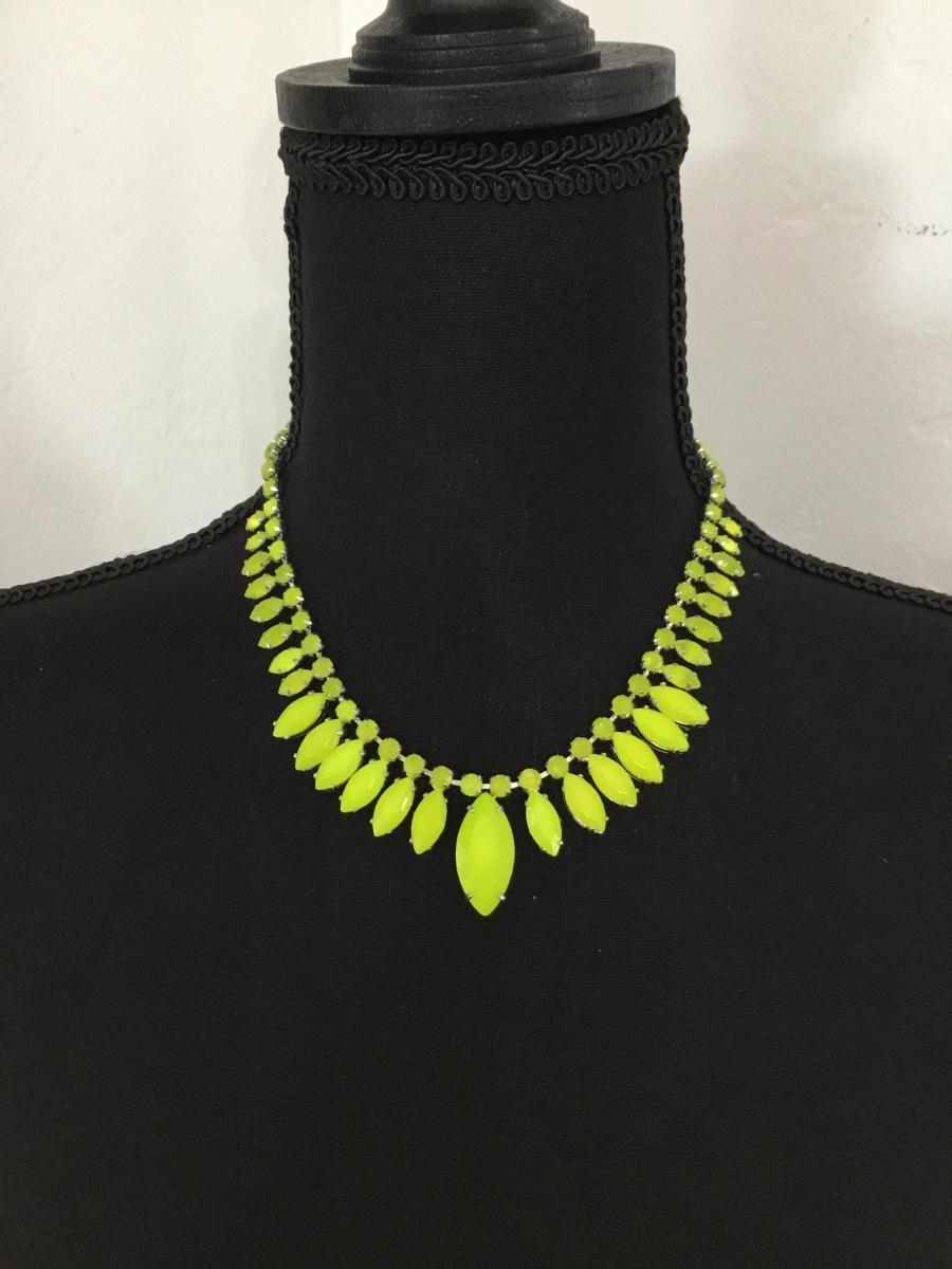 Neon yellow rhinestone statement collar necklace vintage | EstateSales.org