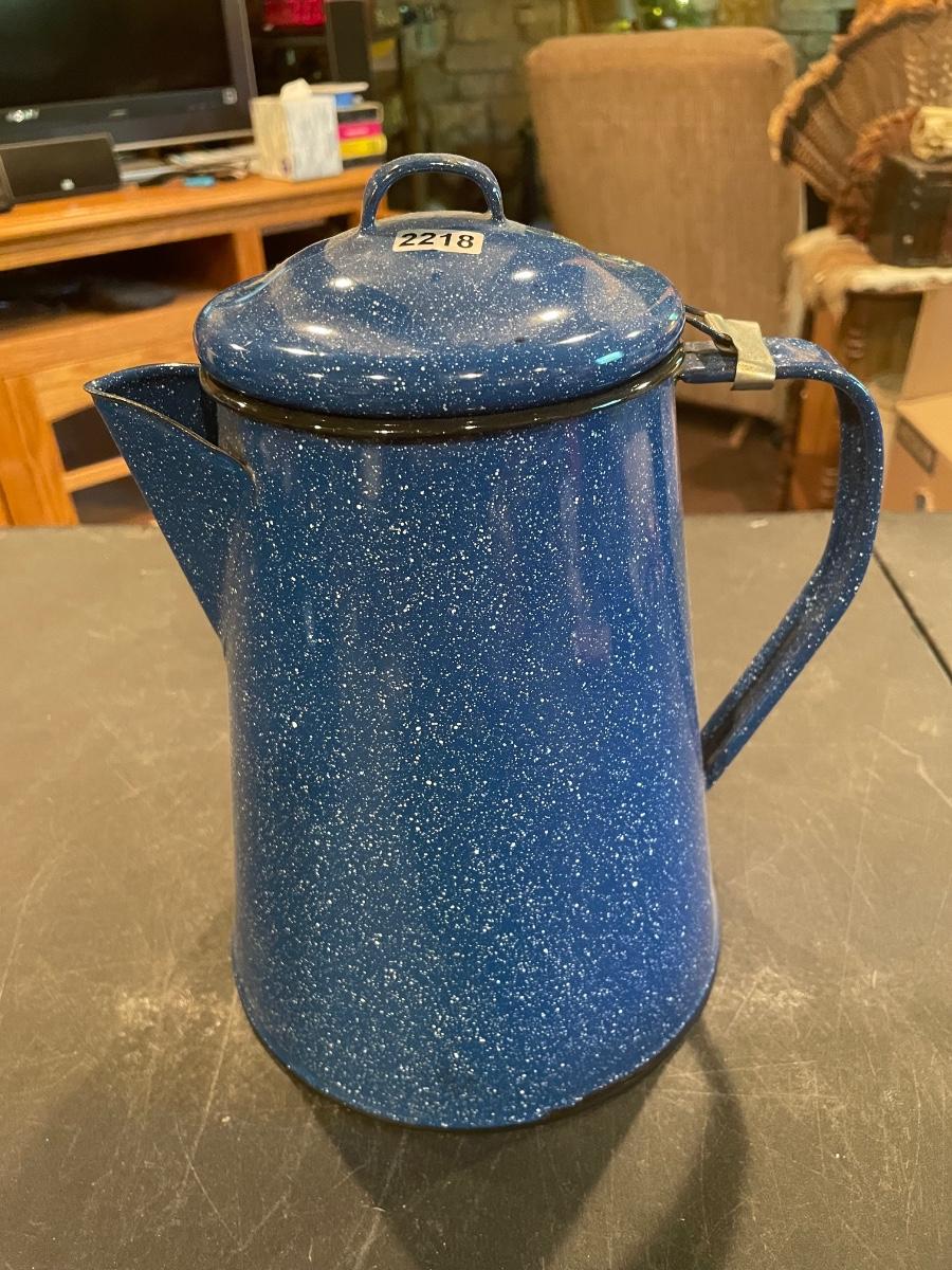 Enamel blue coffee pot | EstateSales.org