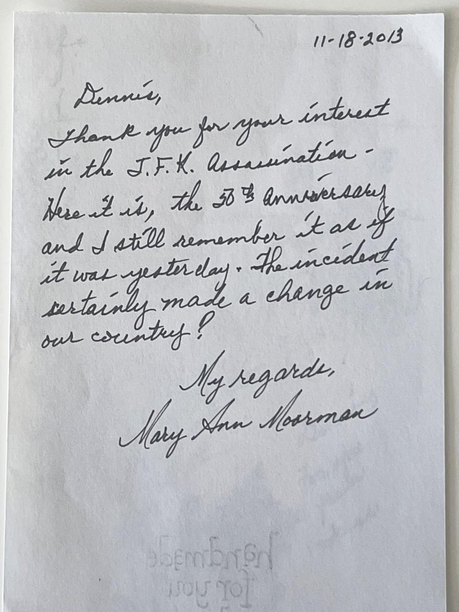 JFK assassination witness Mary Ann Moorman signed note | EstateSales.org