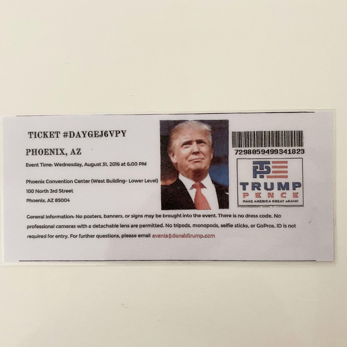 Donald Trump 2016 MAGA Rally Event Ticket- Phoenix | EstateSales.org