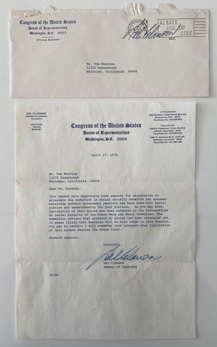 Congressman Del Clawson signed policy letter | EstateSales.org