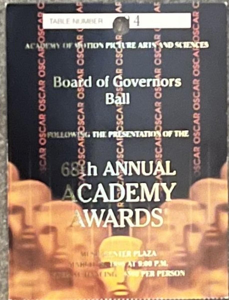 Original 1996 Admission Ticket to 68th Annual Academy Awards ...