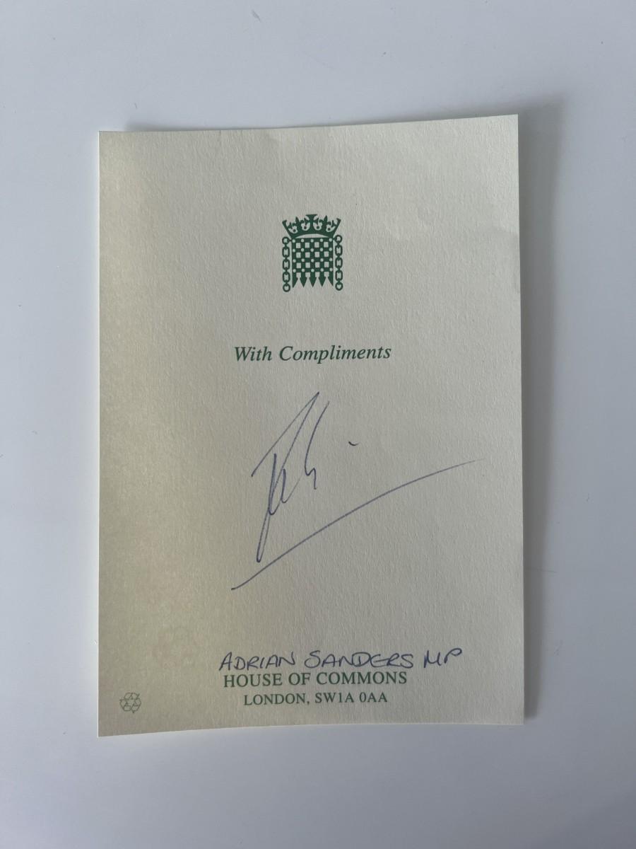 Member of Parliament Adrian Sanders original signature | EstateSales.org