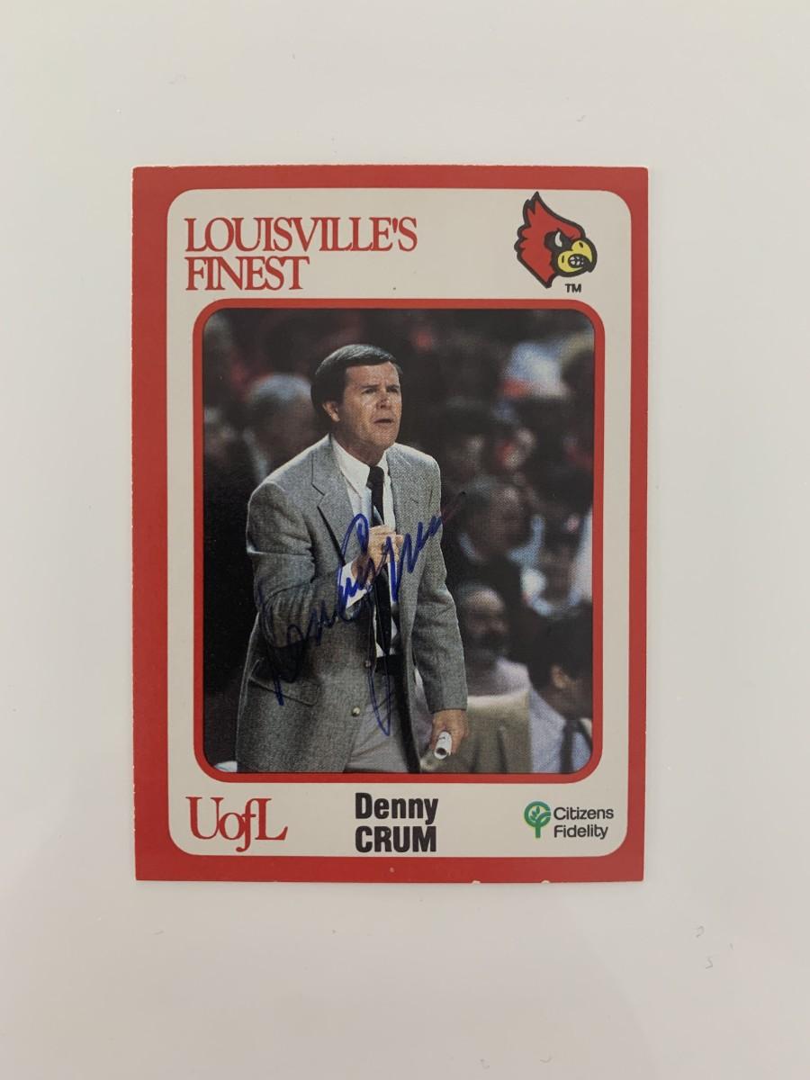 Denny Crum signed basketball card | EstateSales.org