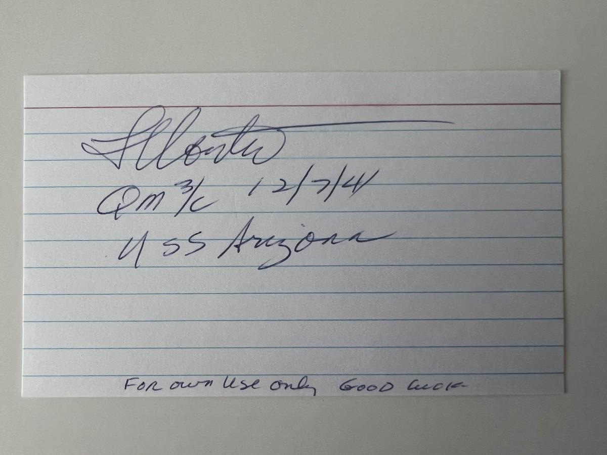 Pearl Harbor survivor Louis Conter original signature | EstateSales.org