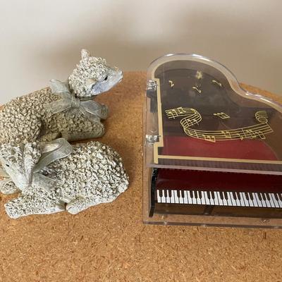 Piano music box and two decorative sheep | EstateSales.org