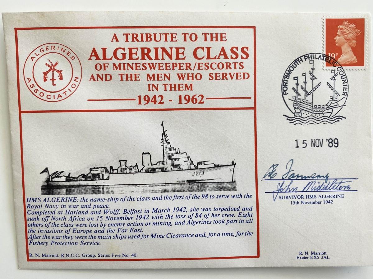 WWII HMS Algerine Tribute Commemorative Cover Signed by 2 Survivors ...