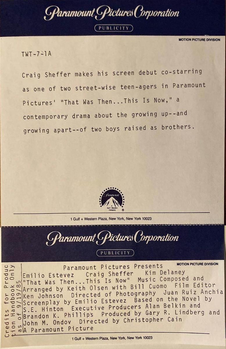 That Was Then... This Is Now Craig Sheffer signed movie photo ...