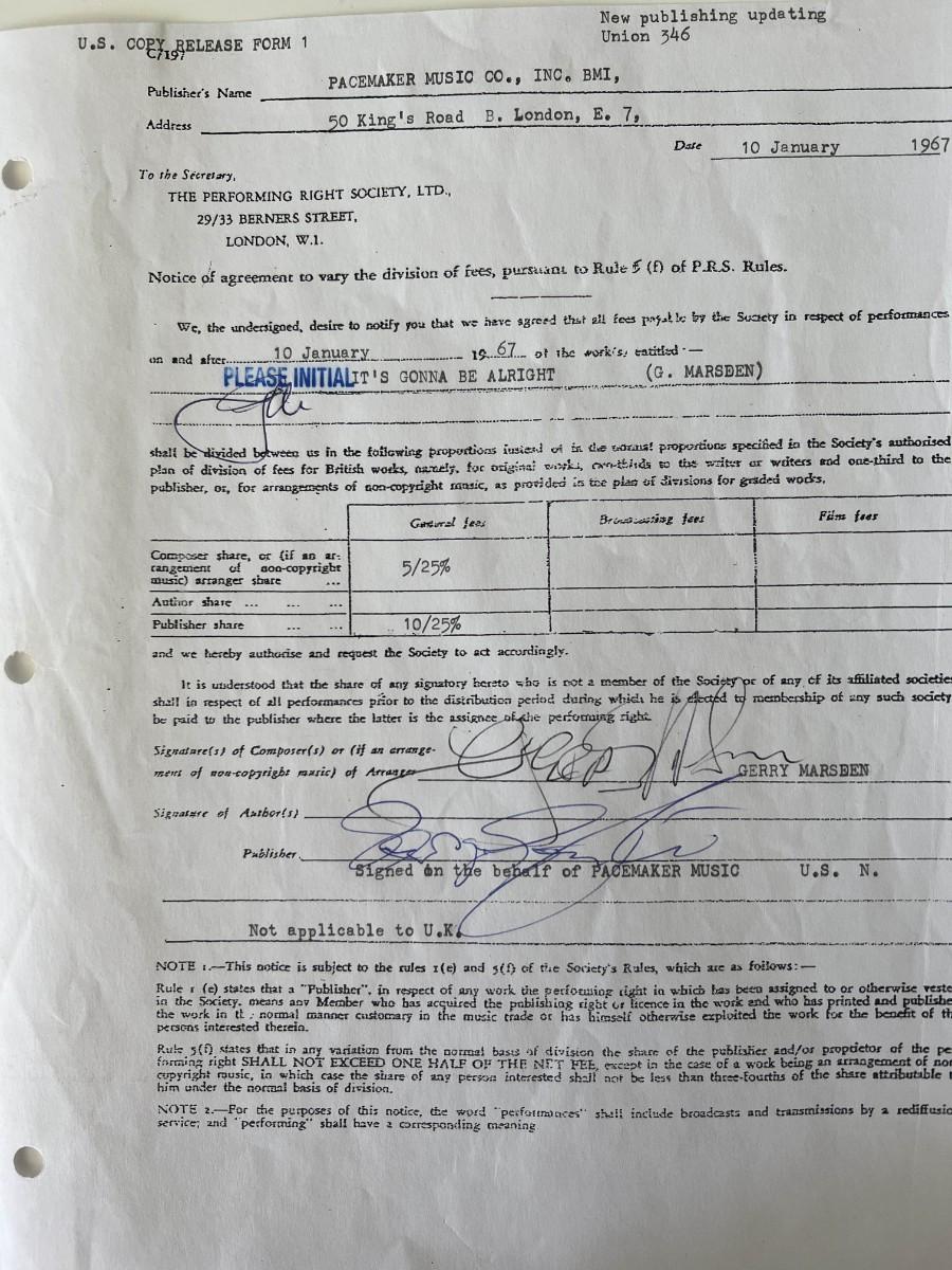 Gerry Marsden signed contract | EstateSales.org