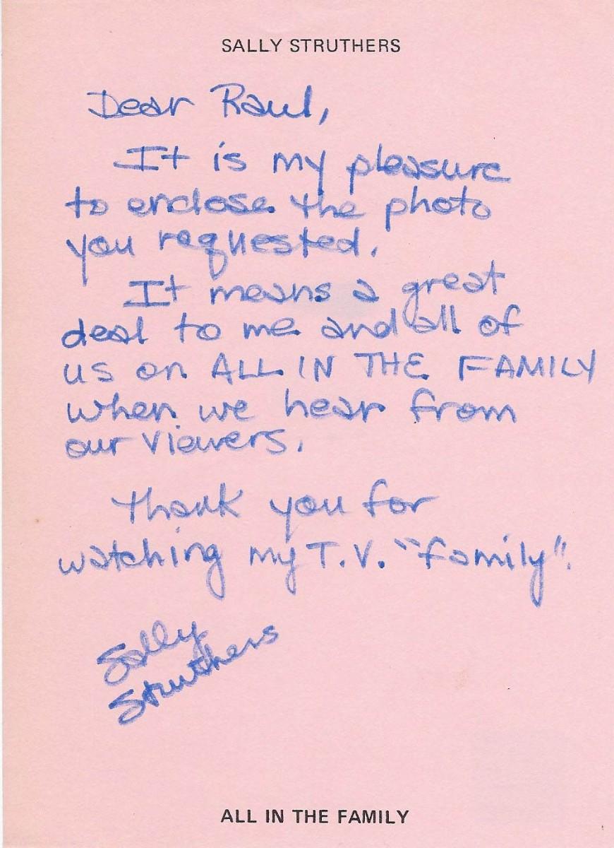 All in the Family Sally Struthers signed letter | EstateSales.org