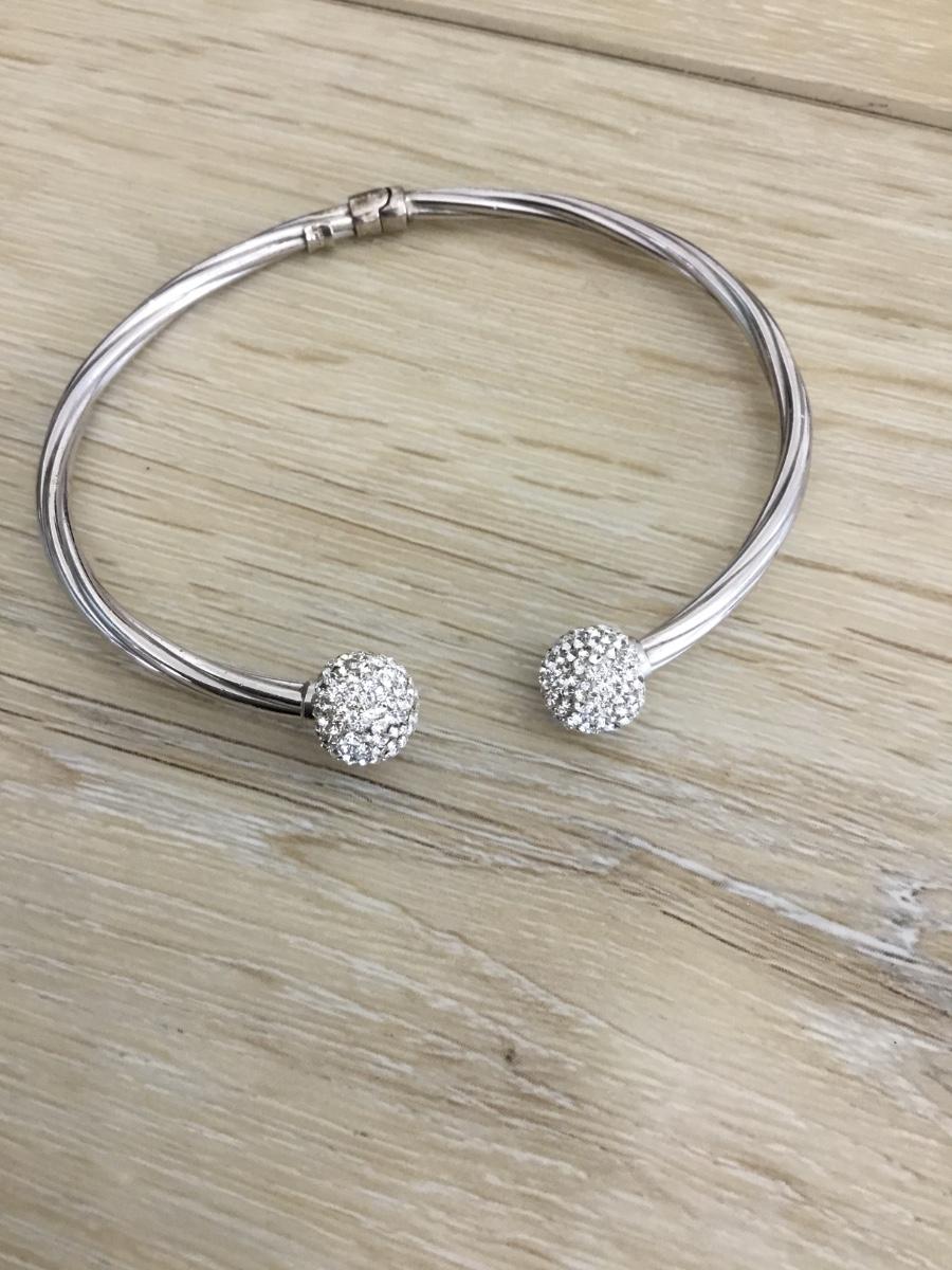 Beautiful, silver toned, crystal rhinestone ball hinged bracelet ...