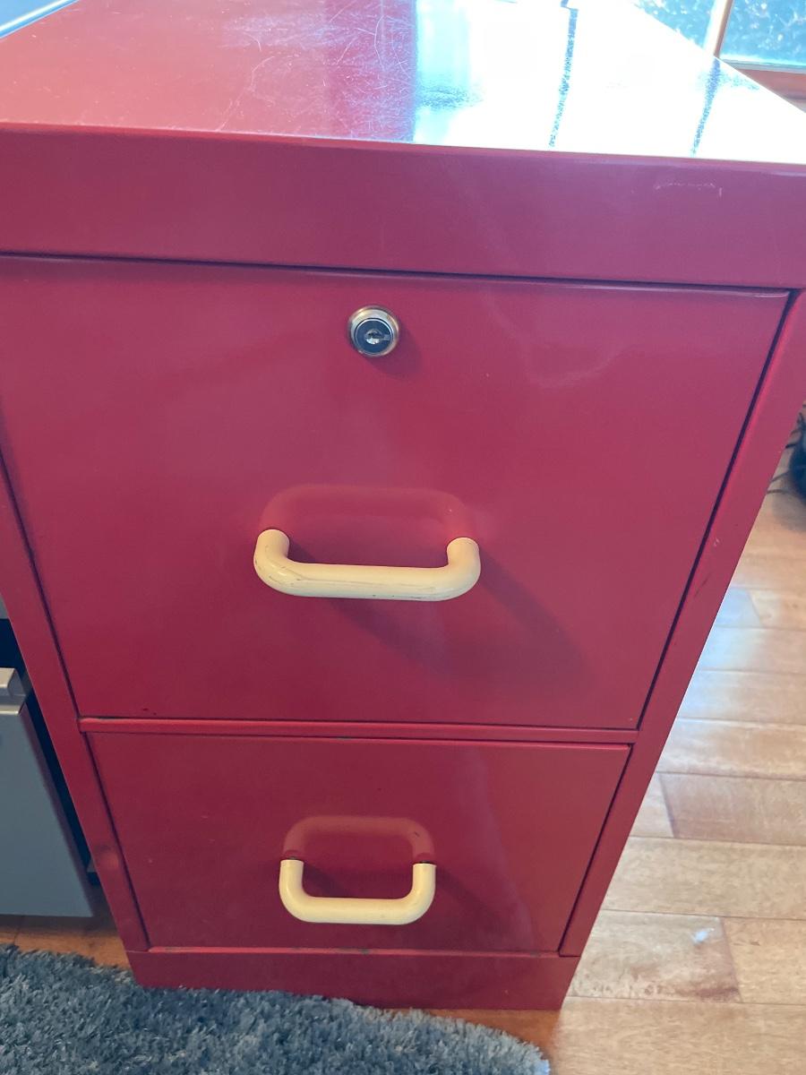 2 drawer red filing cabinet | EstateSales.org