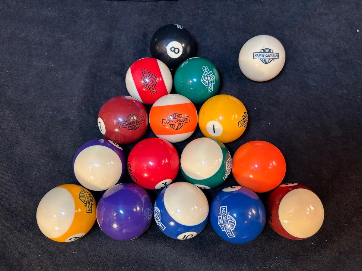 Lot 18. Harley Davidson Cue Ball set | EstateSales.org